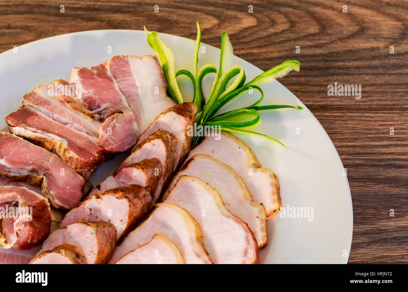 pork sausage sliced ham bacon Different ukrainian ham and salami with ...