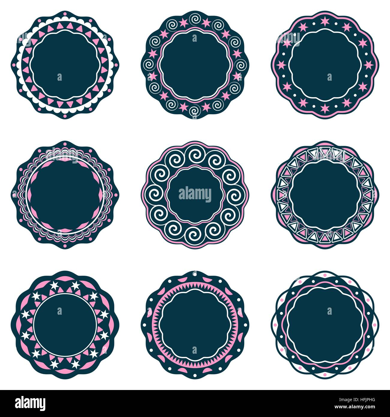 Set of beautiful vector round retro vintage labels Stock Vector Image ...
