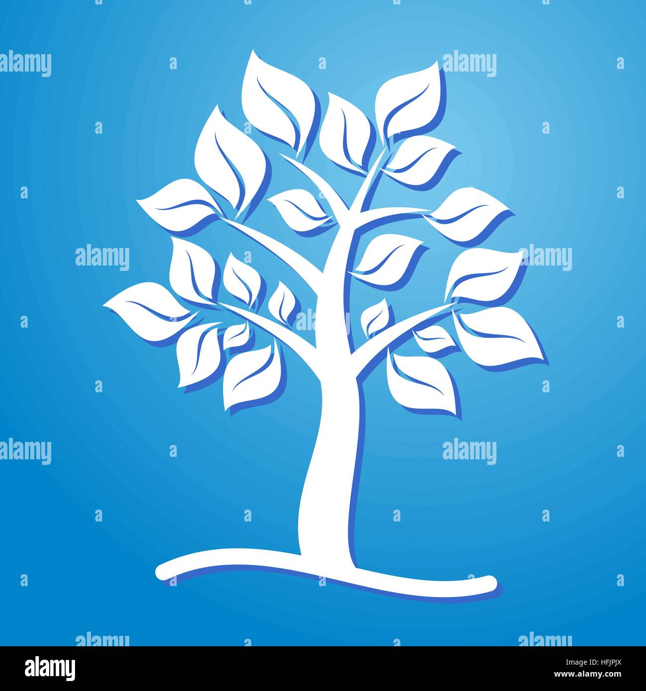 White beautiful tree with leaves on blue background Stock Vector Image ...