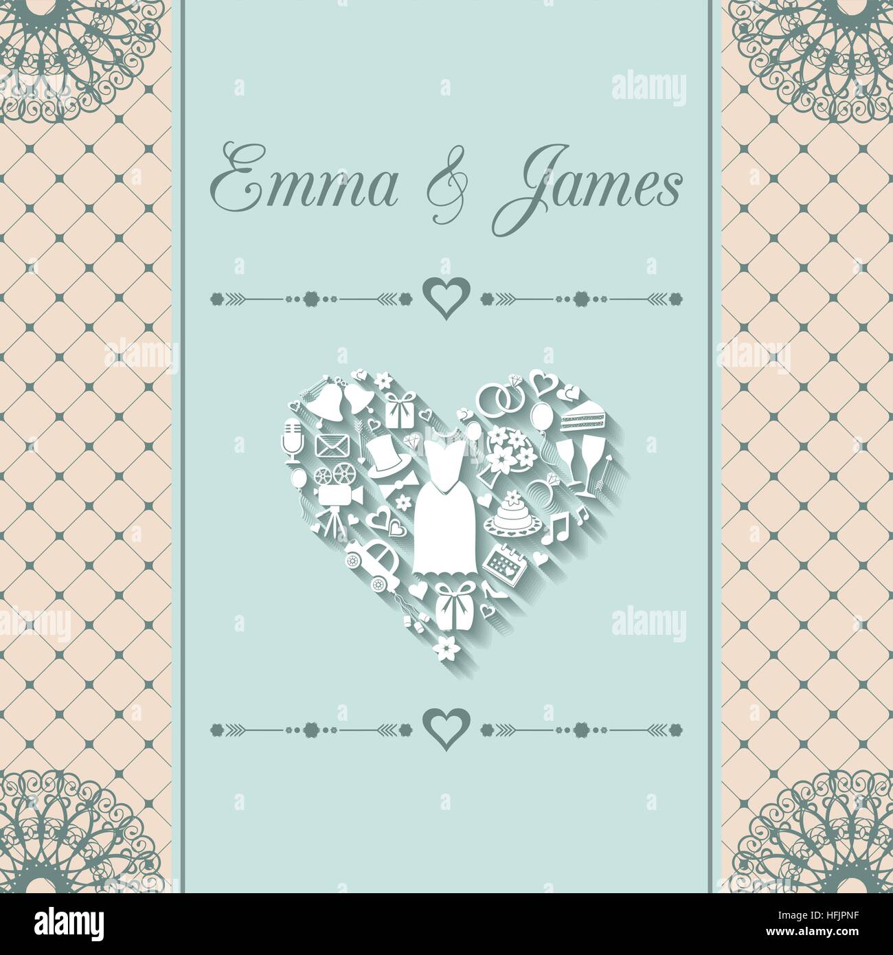 Vintage vector invitation card with wedding design symbols Stock Vector ...