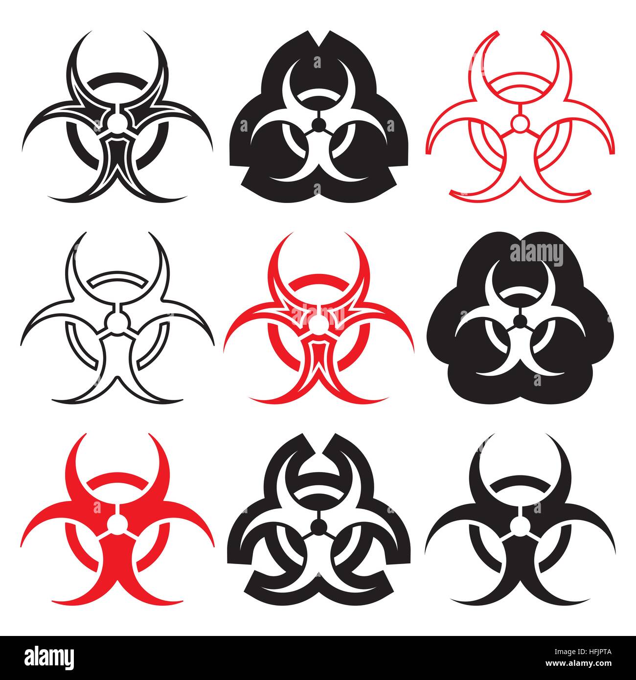 Various vector biohazard symbols collection black and red Stock Vector ...