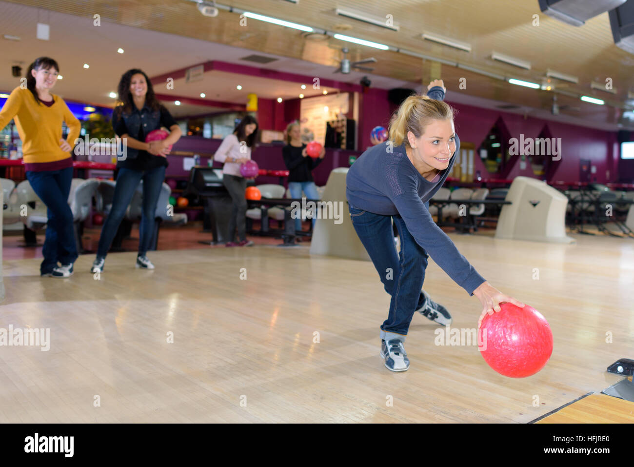 fun in the bowling center Stock Photo - Alamy