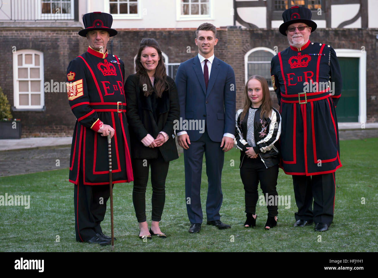 (Left to right) Chief Yeoman Warder Alan Kingshot, Laura Unsworth, Max ...