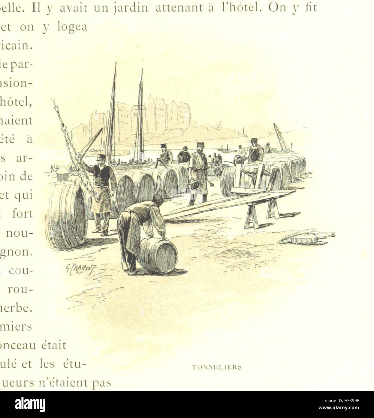 Illustrated work by G. Fraipont showing the Seine River through Paris ...