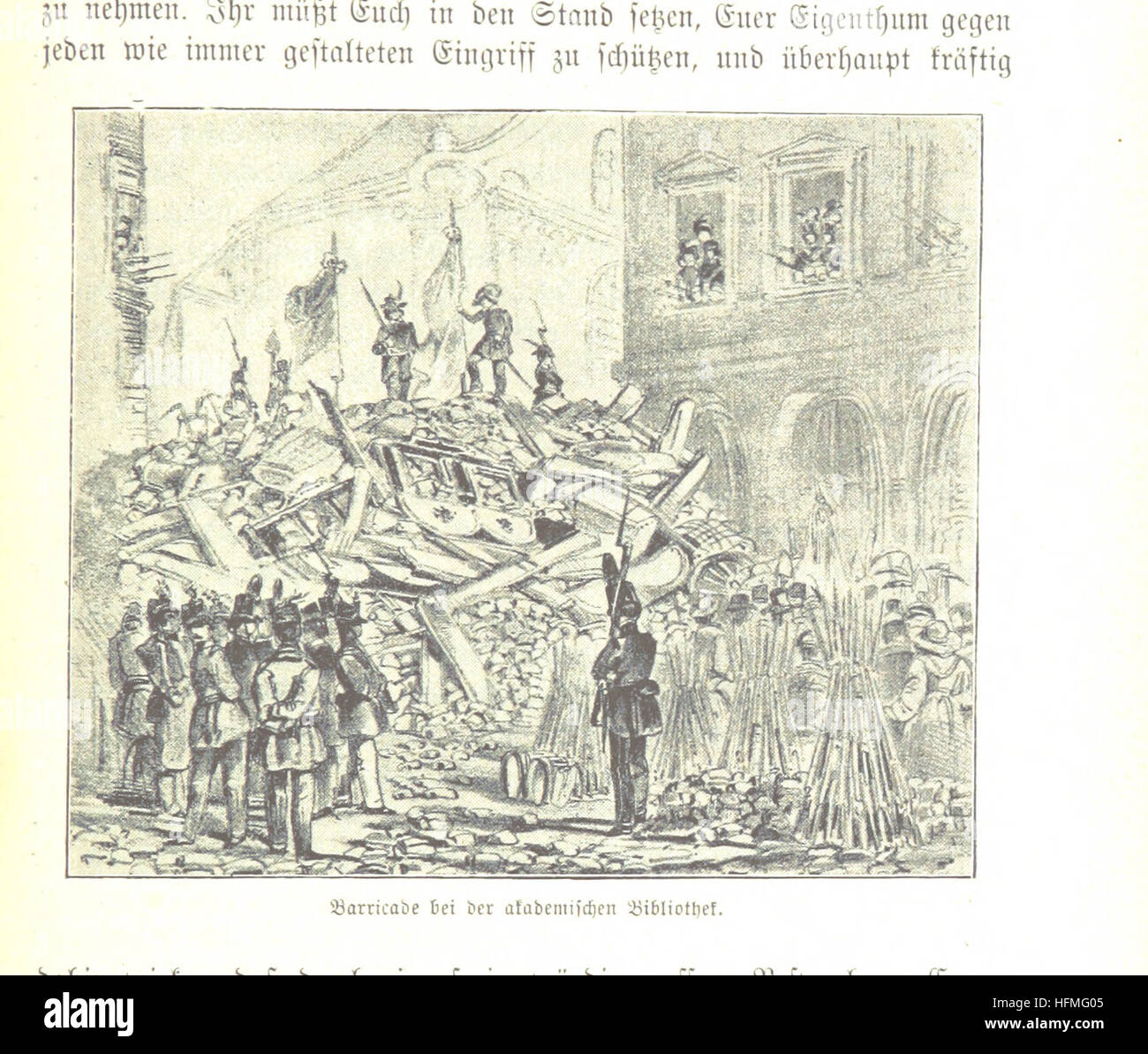 The image shows a historical scene from the 1848 Vienna Revolution ...