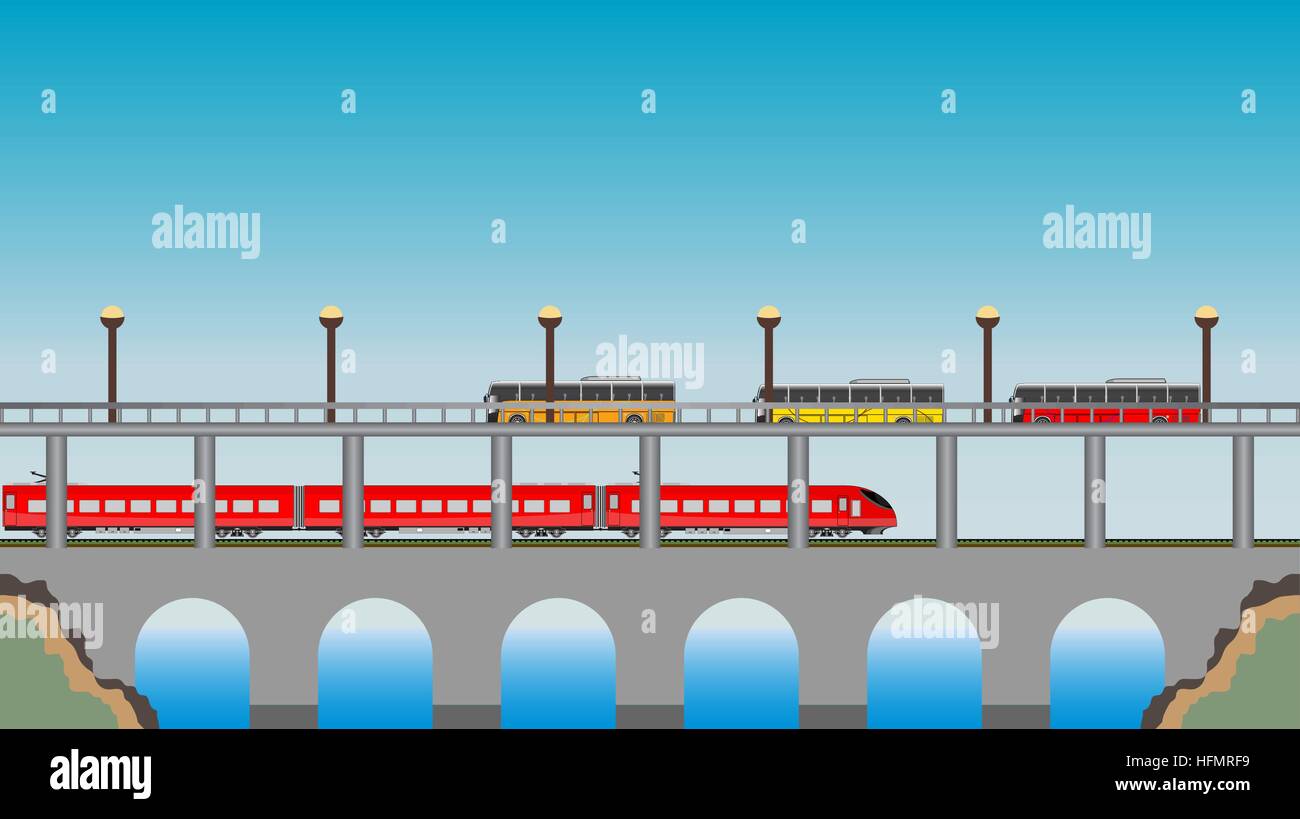 Double deck Bridge upper for road and lower for high speed train Vector ...