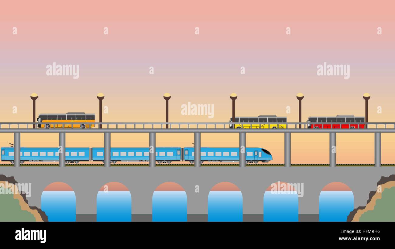 Double deck road bridge Stock Vector Images - Alamy