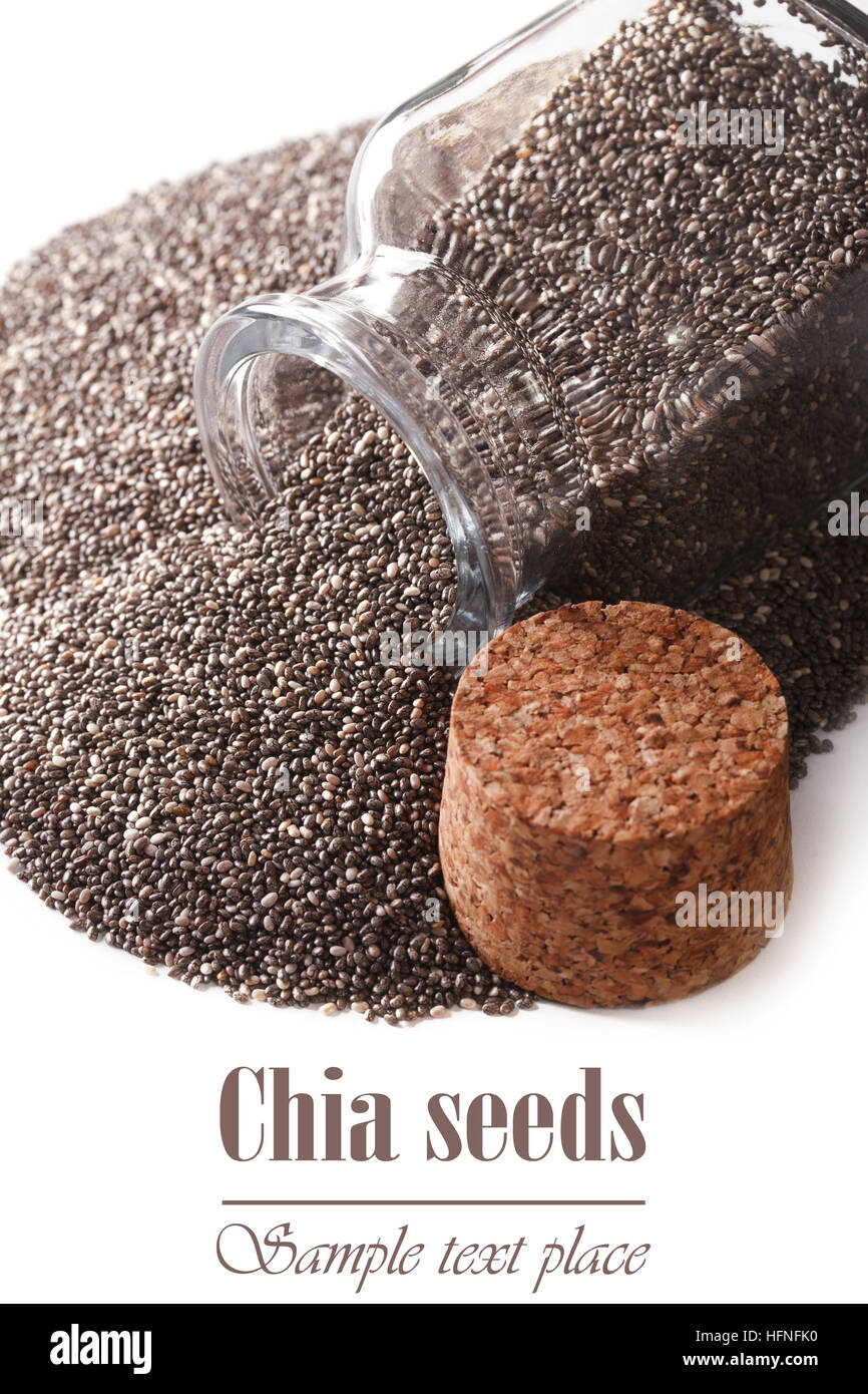 Healthy Chia seeds scattered close up isolated on white background ...