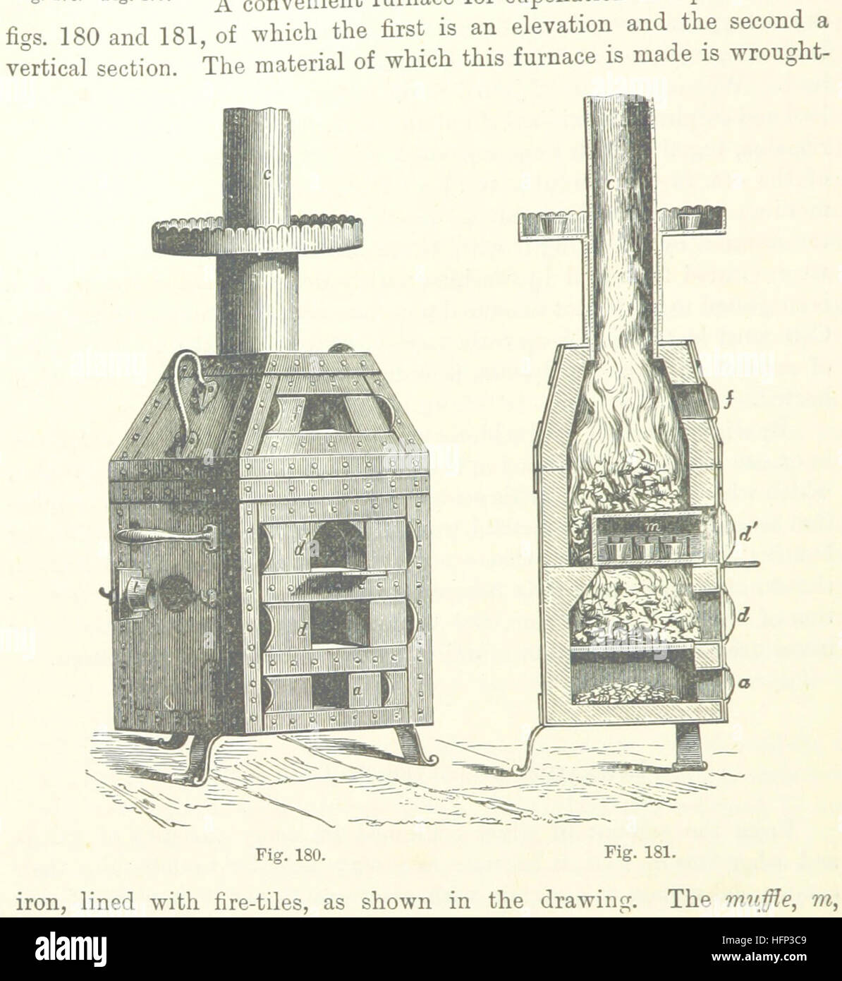 An illustration from 'Elements of Metallurgy,' showing the processes ...