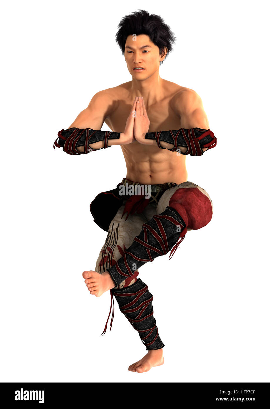 3D rendering of a fighting monk isolated on white background Stock ...