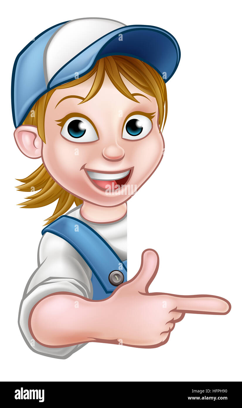 Cartoon woman female handyman, builder, mechanic, carpenter ...