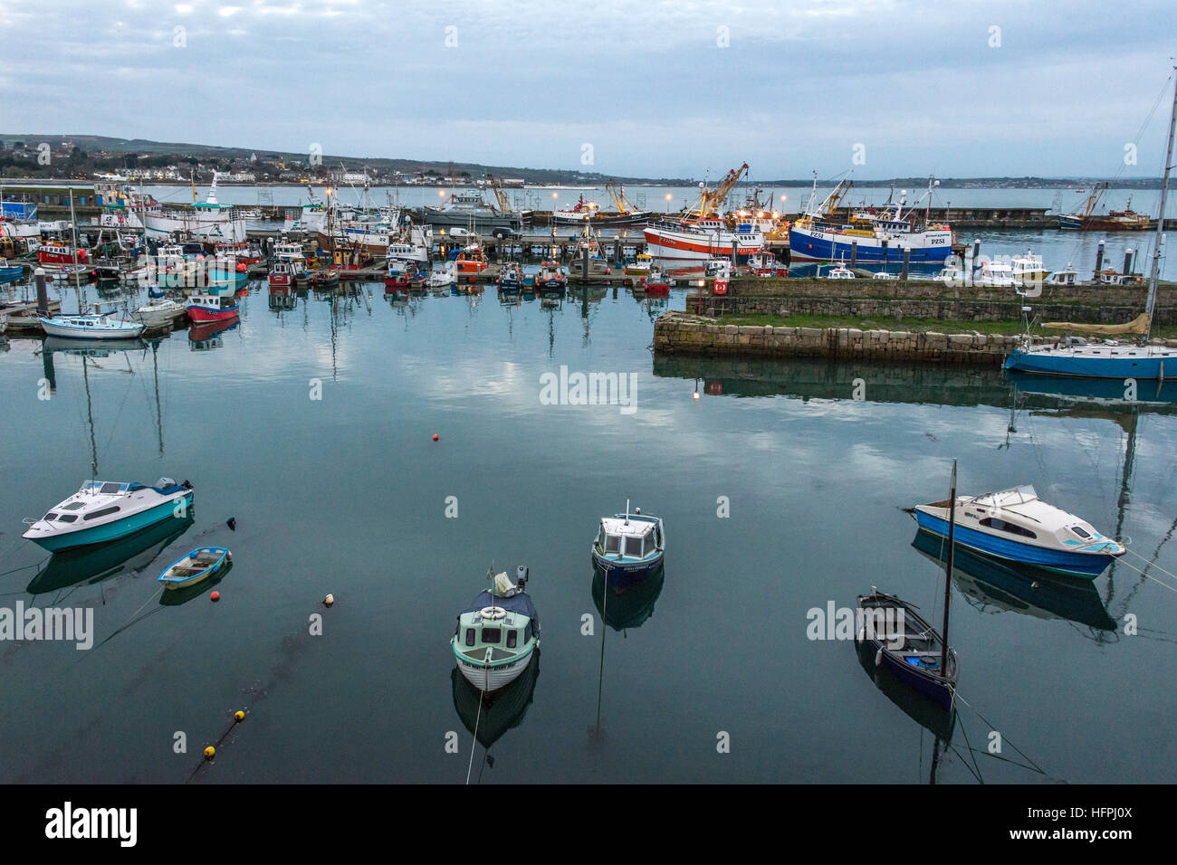 Sunset in Newlyn harbour, Cornwall Stock Photo - Alamy