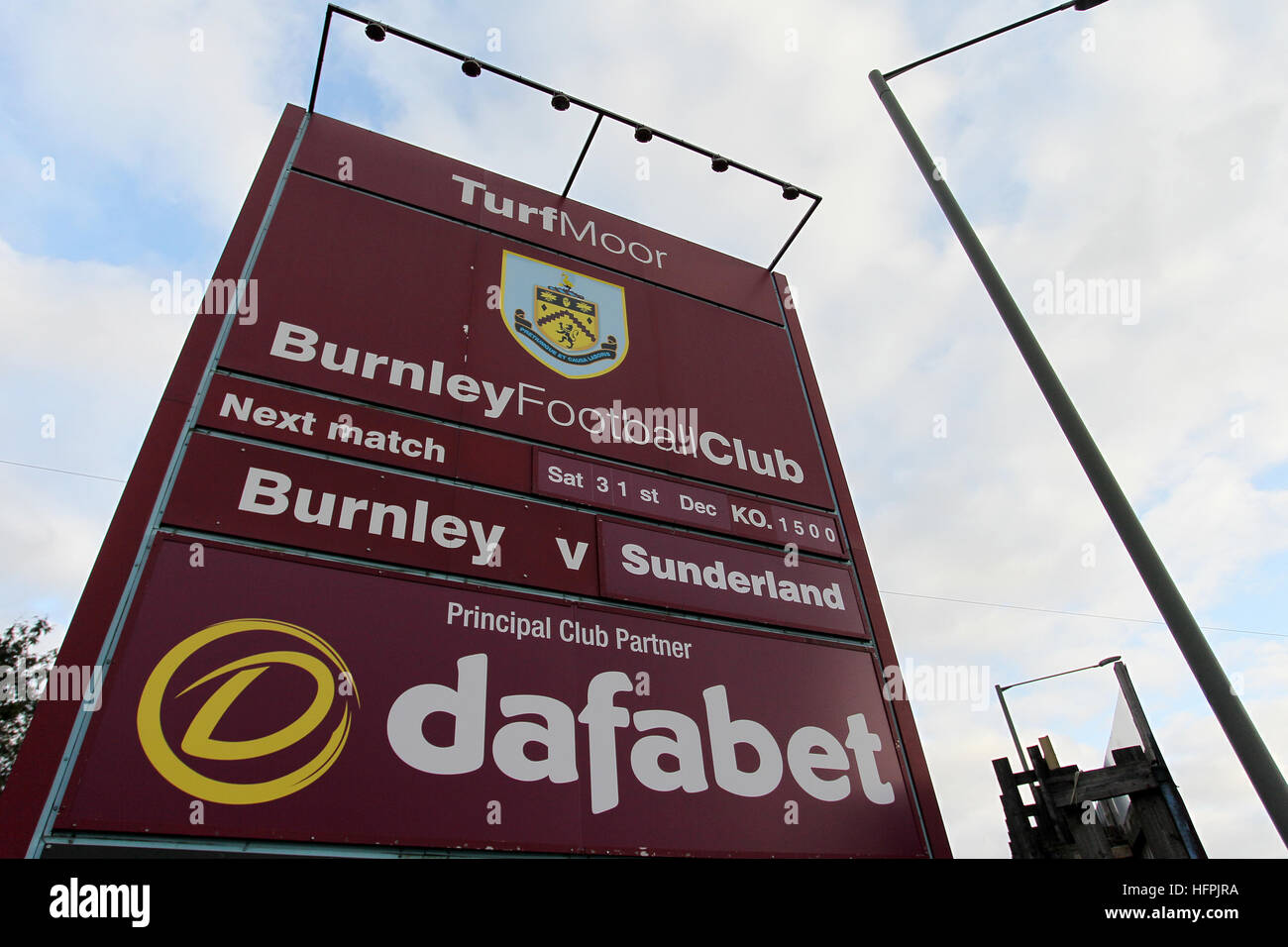 A sign outside the ground before the Premier League match at Turf Moor ...