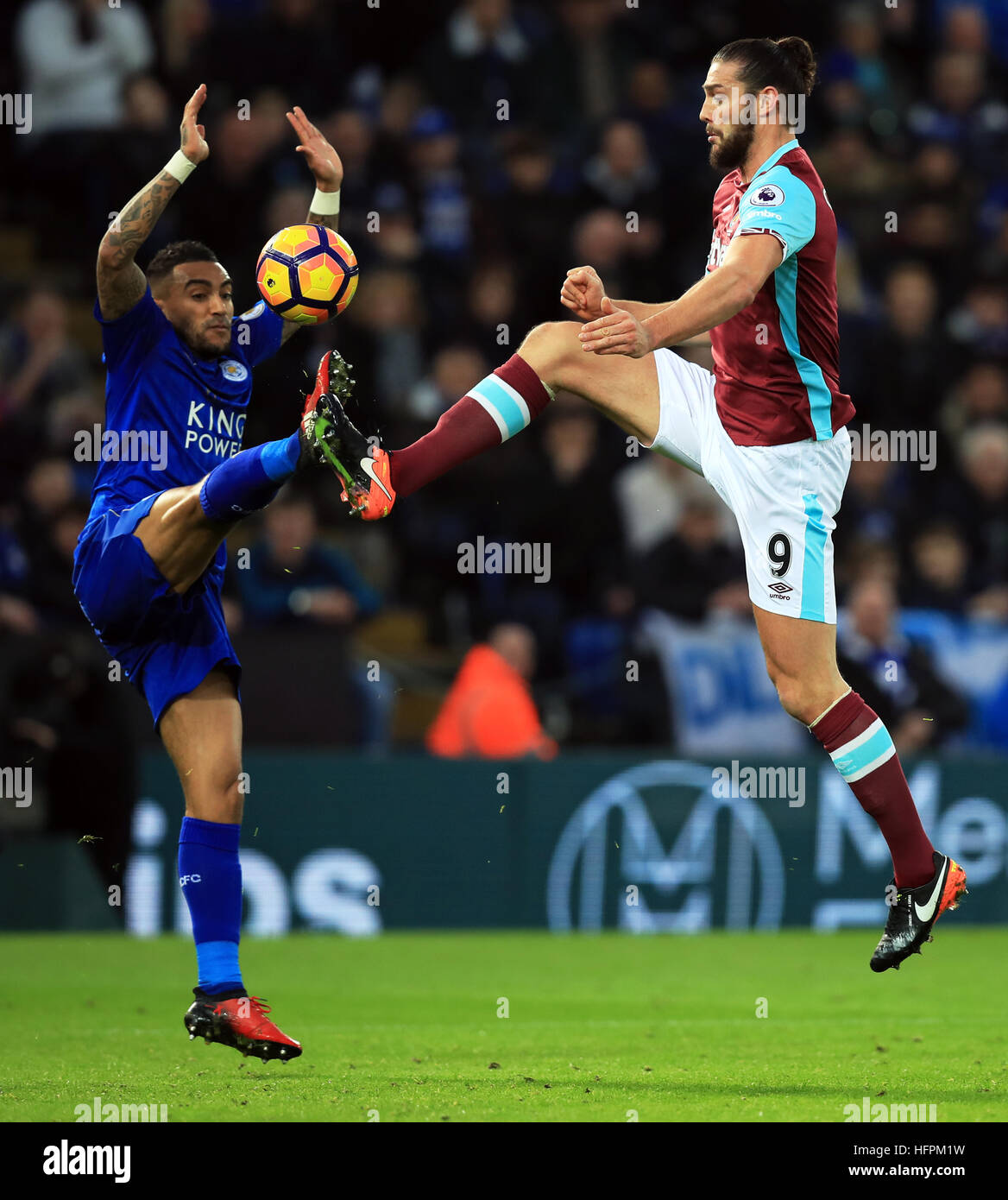 Leicester City's Danny Simpson (left) and West Ham United's Andy ...