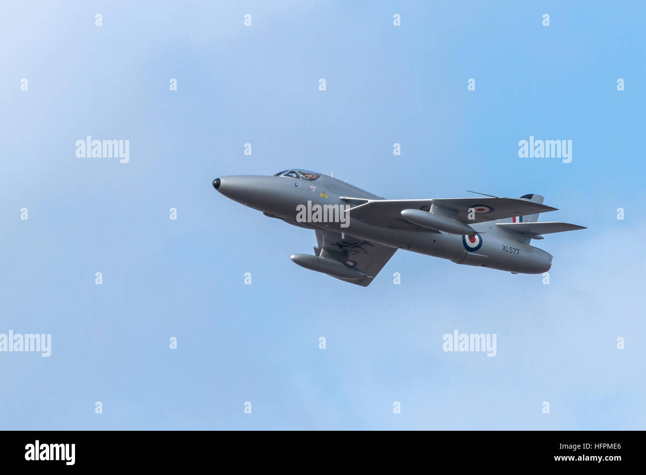 The RAF Hawker Hunter T.7 jet fighter displaying to the crowd at the ...