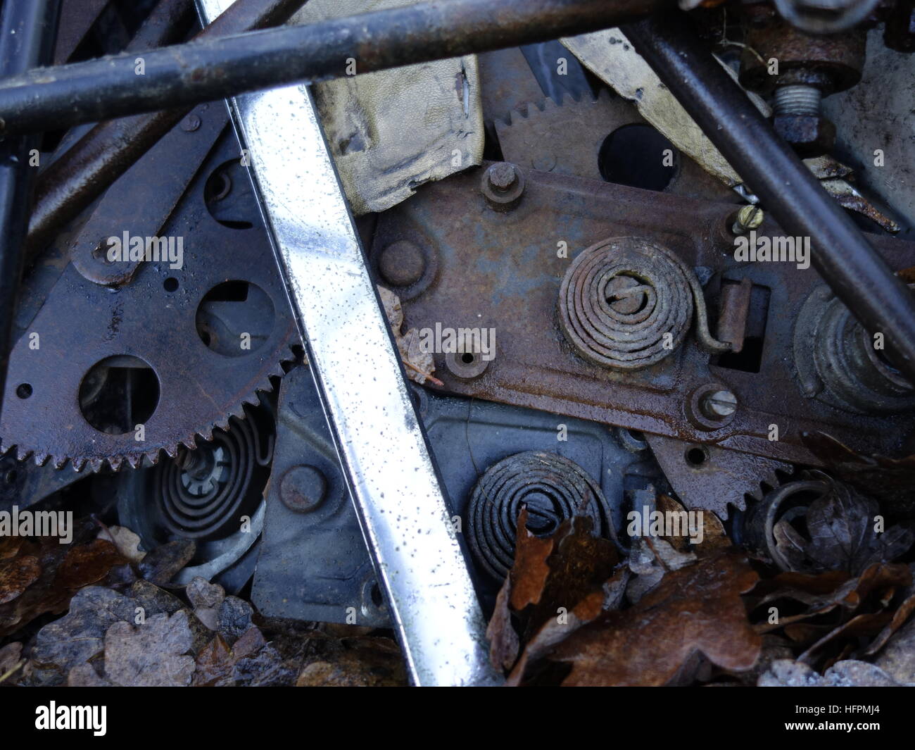 Close up shot of interesting metal components from a scrap heap Stock ...