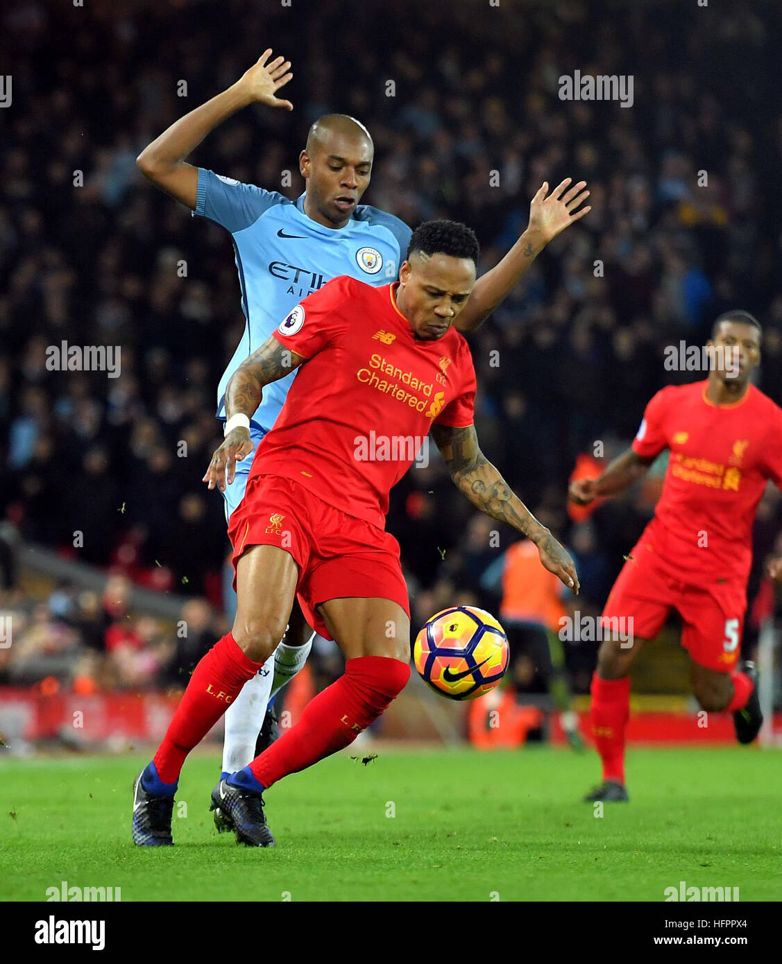 Liverpool's Nathaniel Clyne (left) and Manchester City's Fernandinho ...