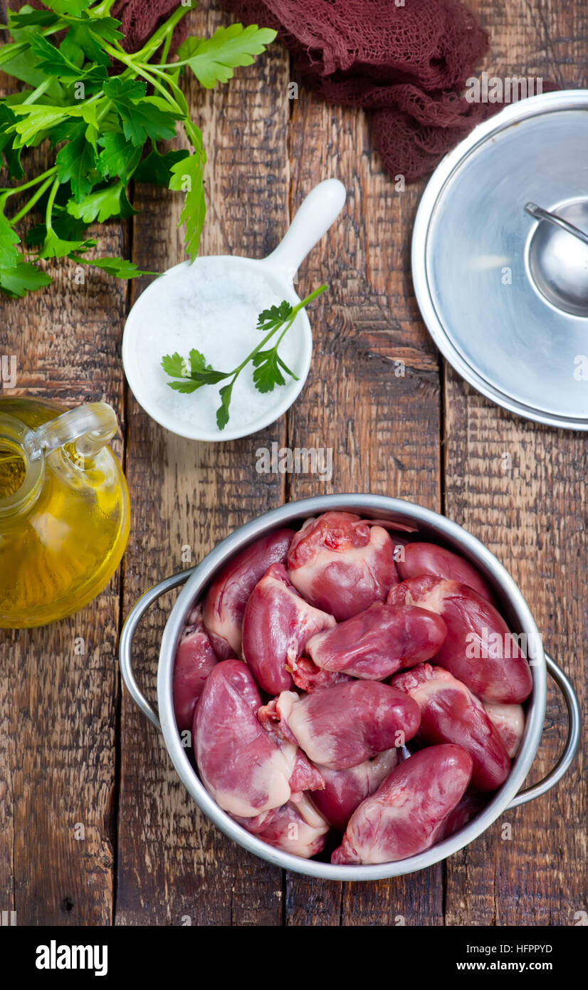 duck hearts in bowl and on a table Stock Photo - Alamy