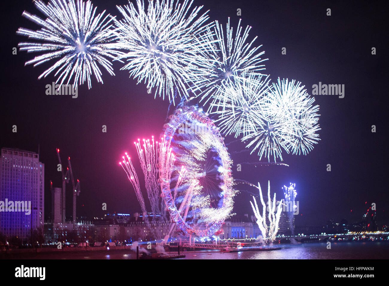 London, UK. 31st Dec, 2016. New Year's Eve firework display on the ...