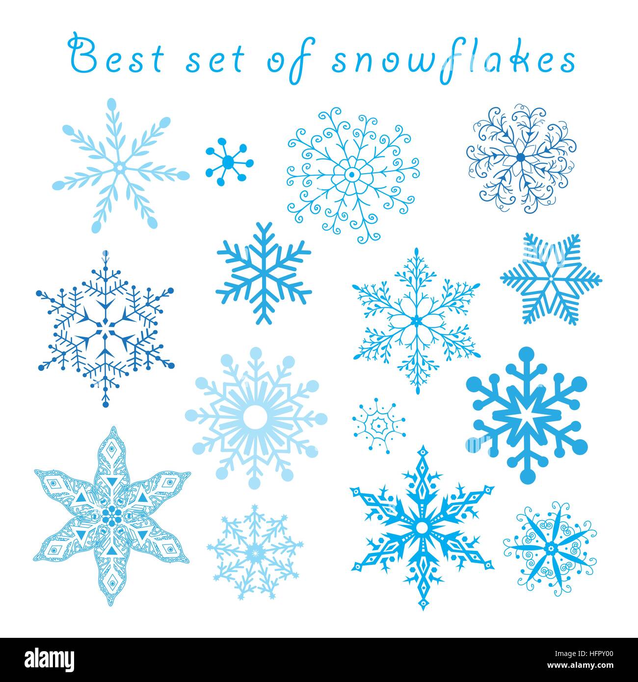 Vector set of different blue snowflakes on a white background Stock ...