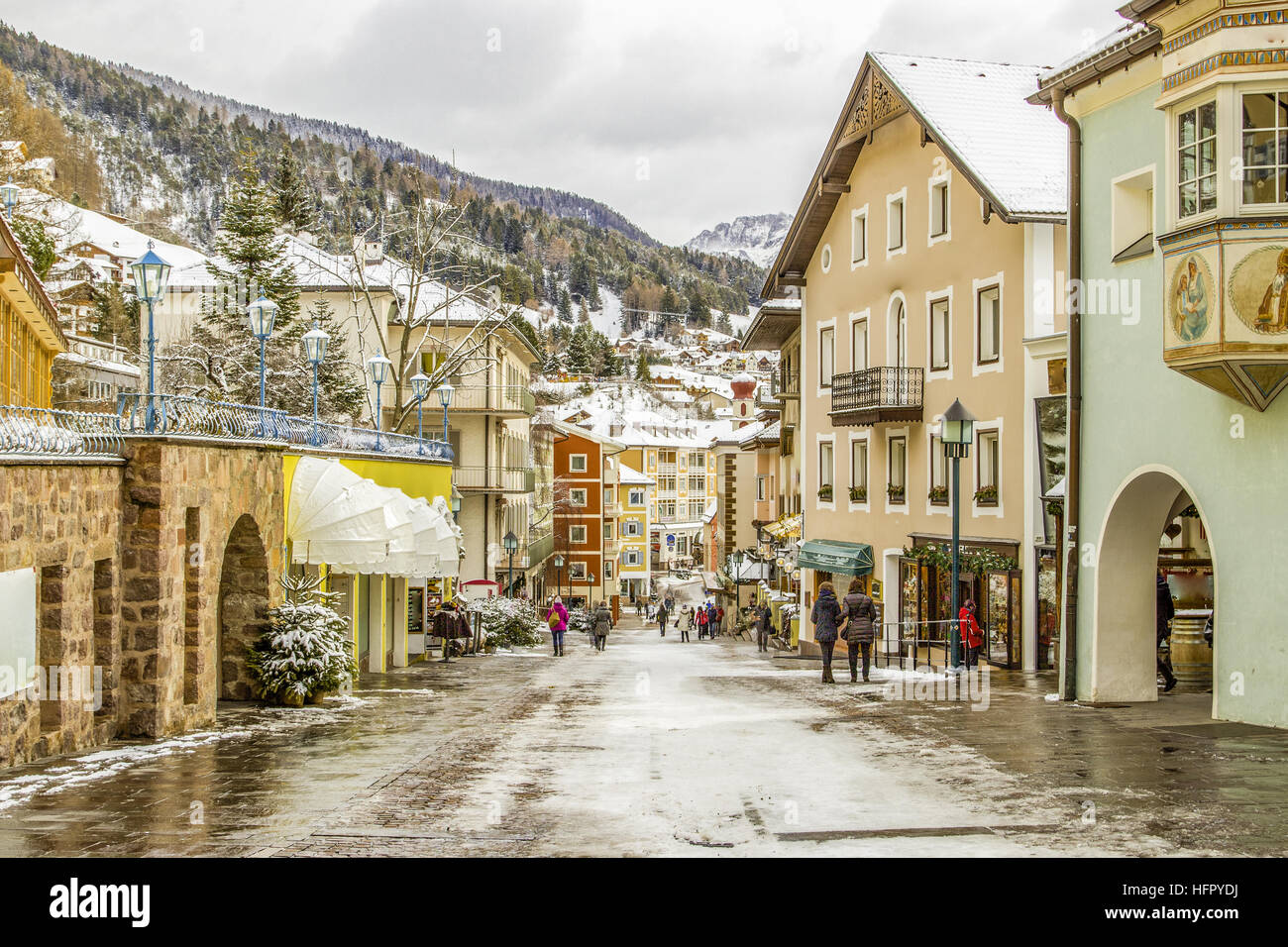 streets of a snowy Alpine village in Italy Stock Photo - Alamy
