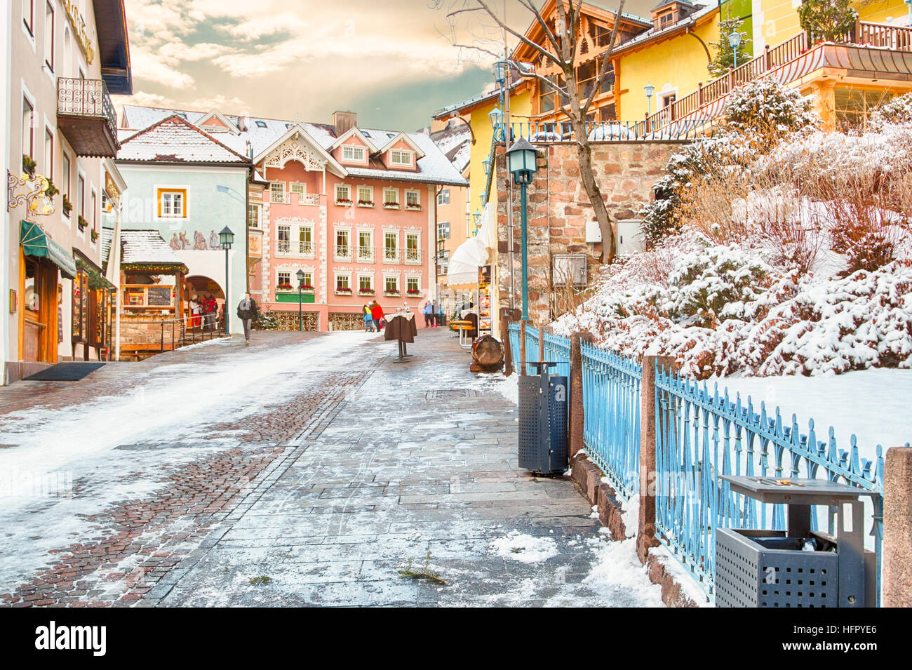 streets of a snowy Alpine village in Italy Stock Photo - Alamy