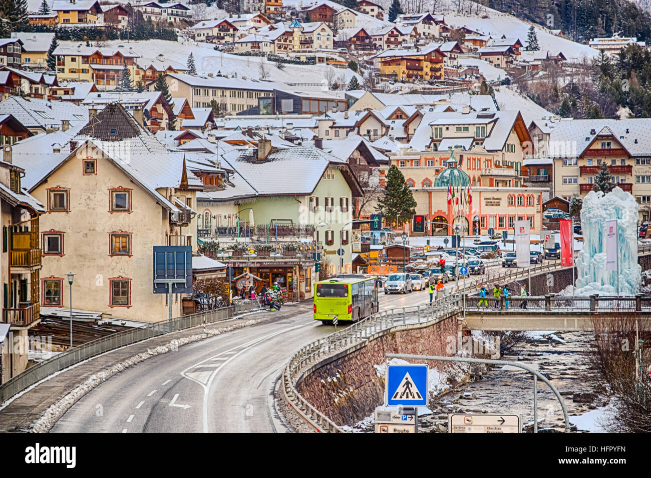 streets of a snowy Alpine village in Italy Stock Photo - Alamy