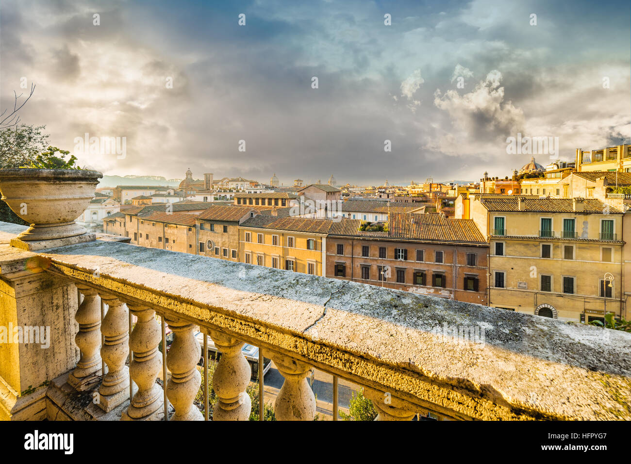 Panoramic view of historic center of Rome, Italy from terrace Stock ...