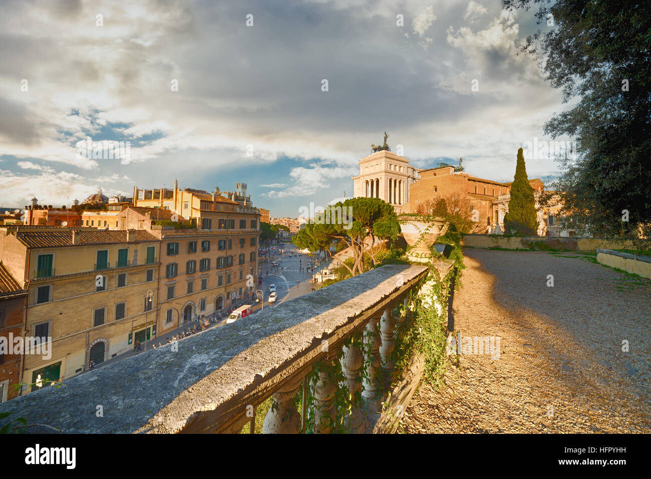 Panoramic view of historic center of Rome, Italy from terrace Stock ...