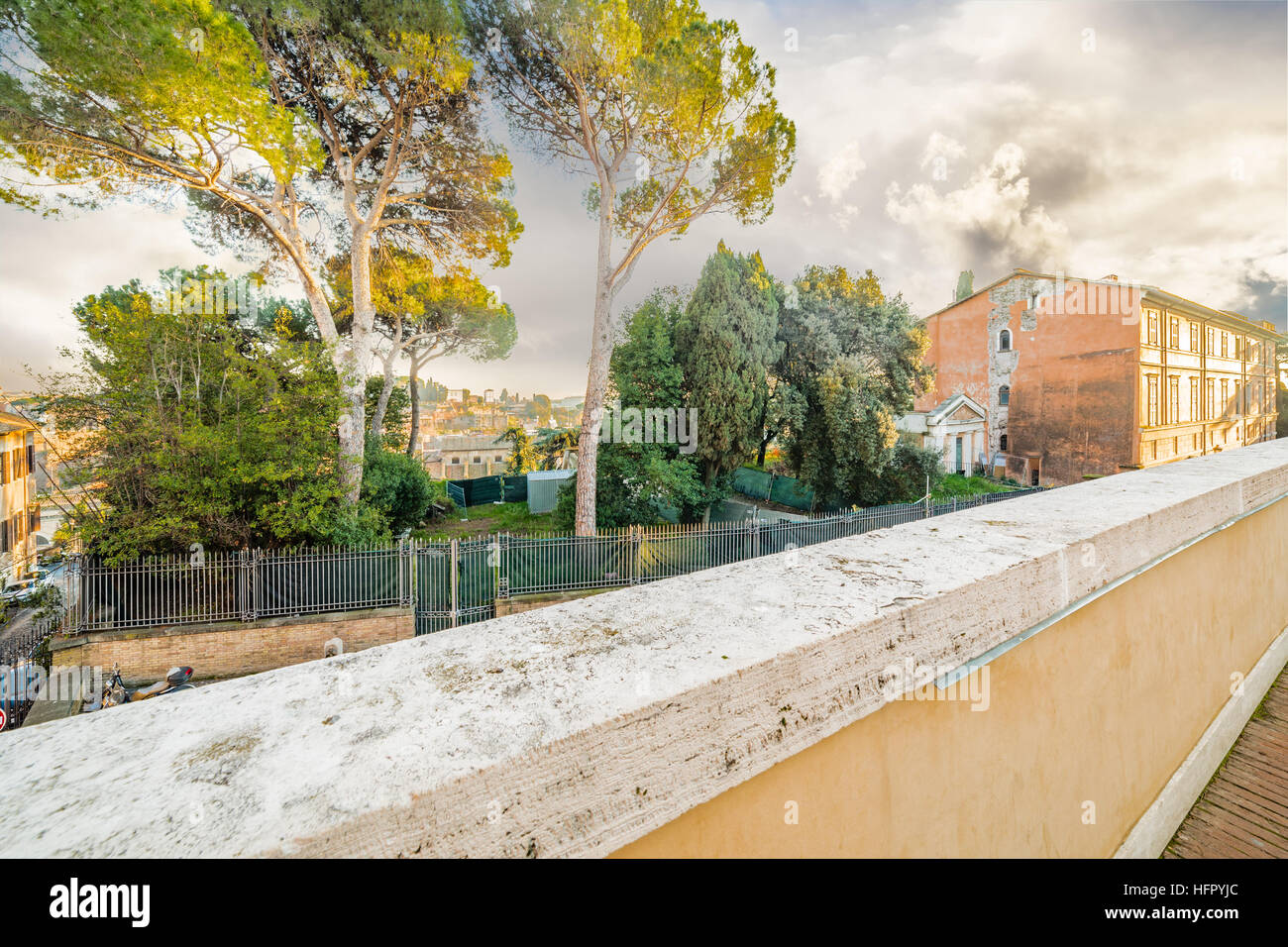 Panoramic view of historic center of Rome, Italy from terrace Stock ...