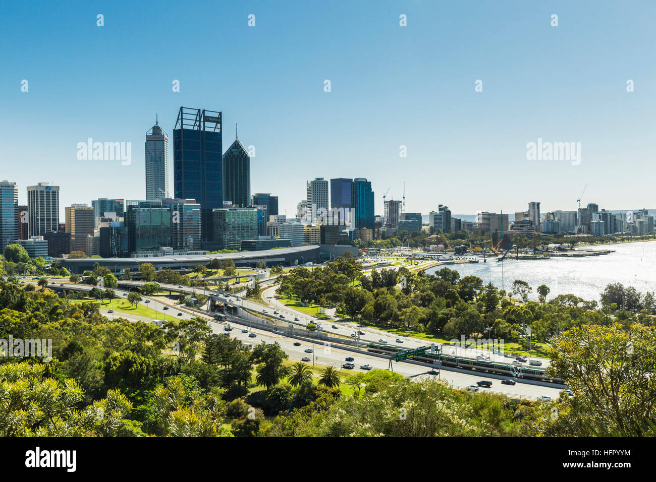 View of the central business district and Swan River waterfront from ...