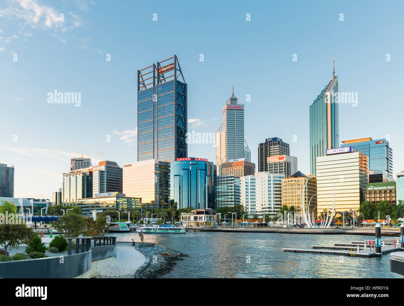 View across to the waterfront precinct of Elizabeth Quay to the city ...