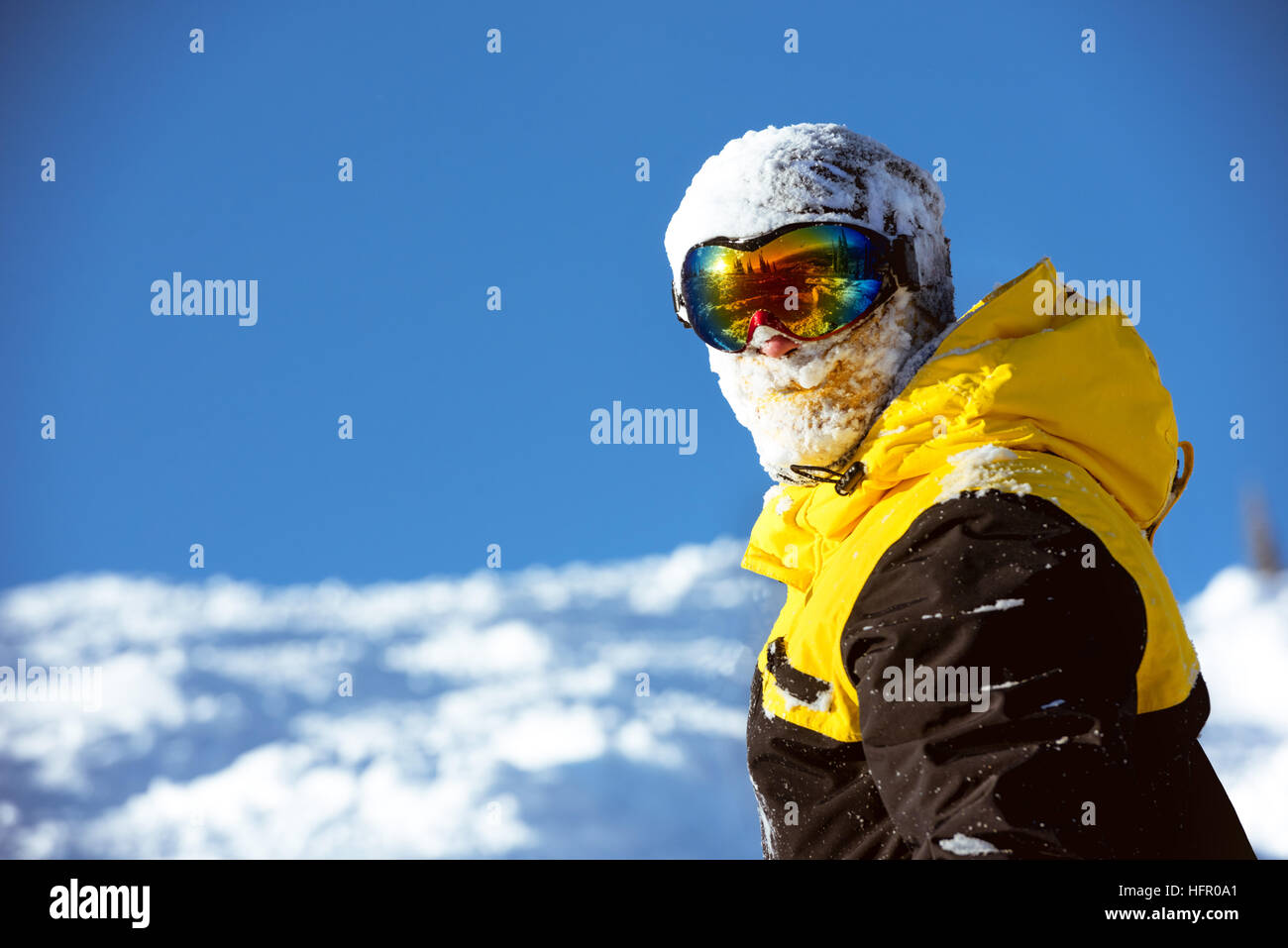 Skier portrait slope resort copyspace Stock Photo - Alamy