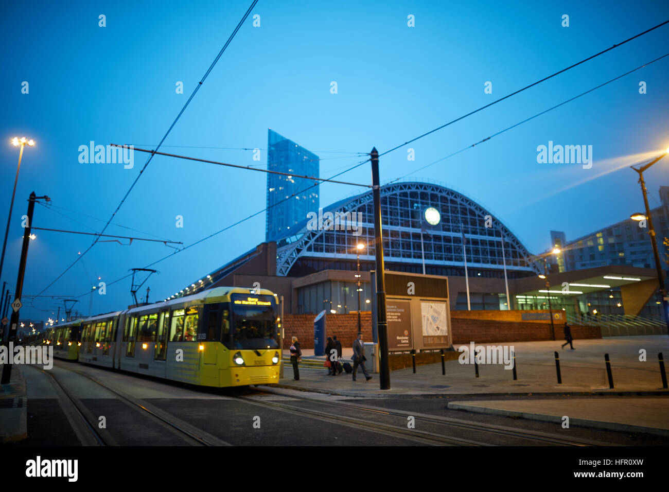 Manchester Central metrolink tram Dusk Dawn evening daybreak night ...