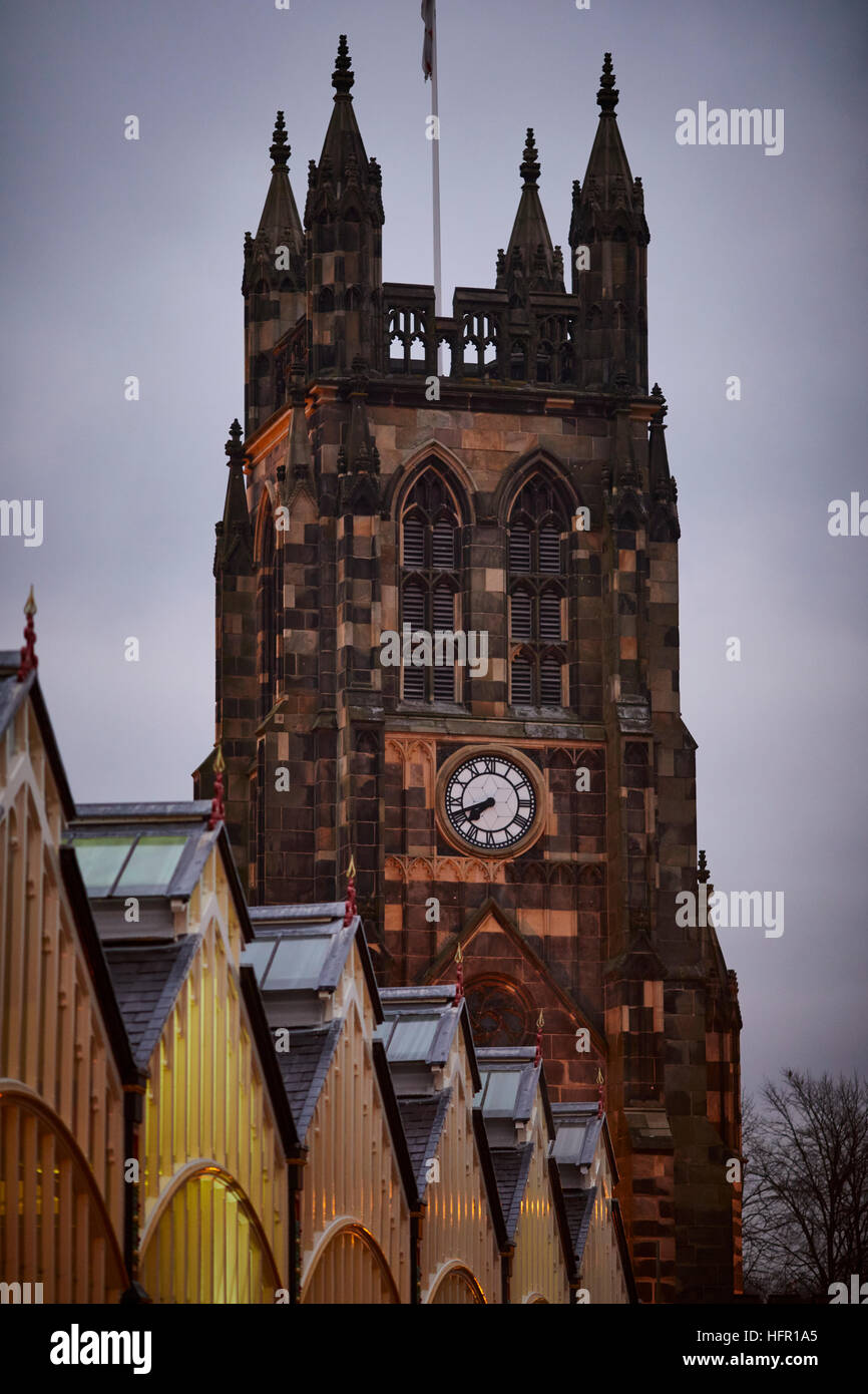 Stockport Manchester Market place Dusk dawn night evening dark night ...