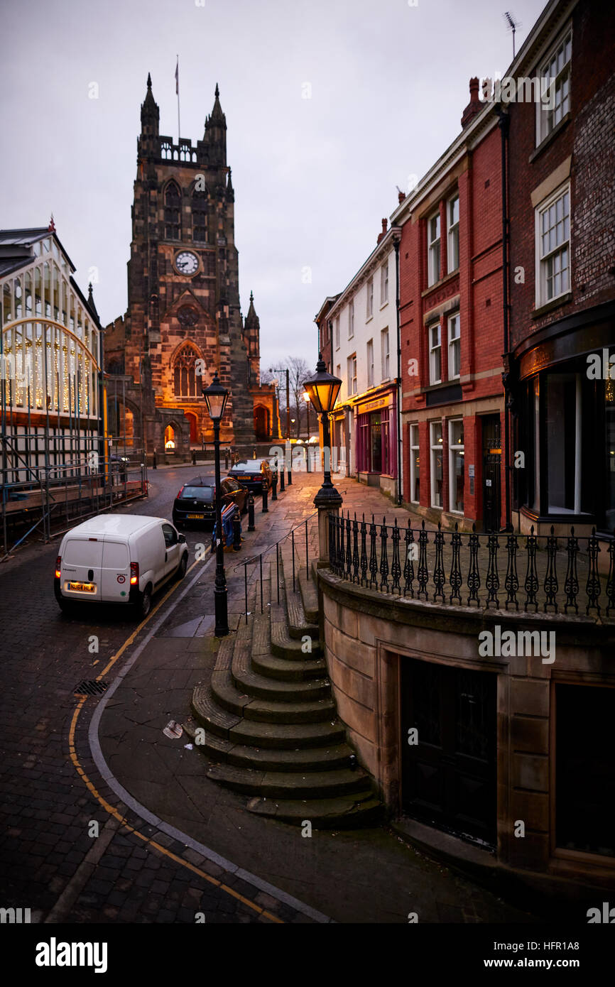 Stockport Manchester Market place Dusk dawn night evening dark night ...