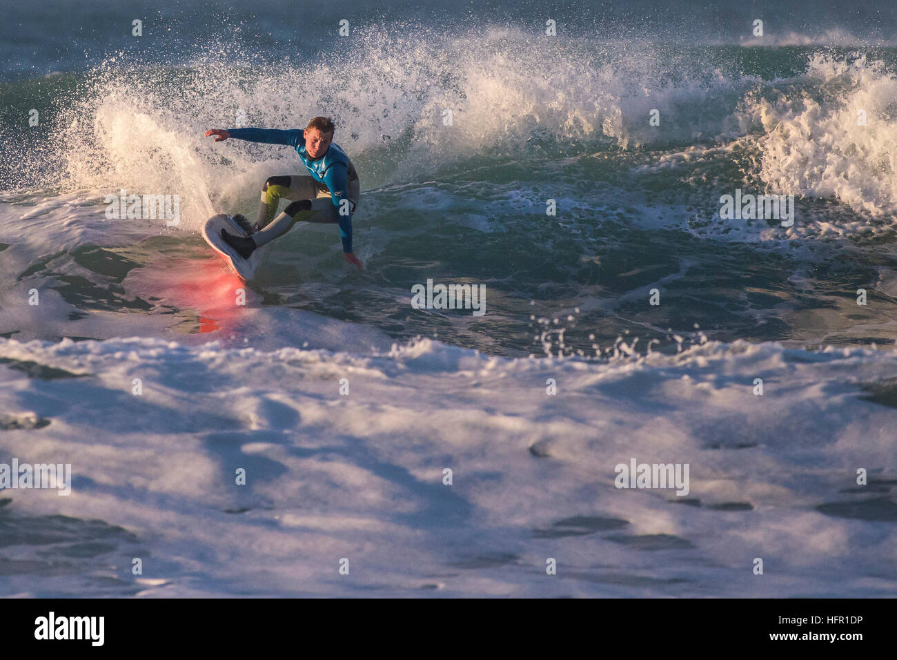 Exhilarating surfing action action at Fistral in Newquay, Cornwall ...