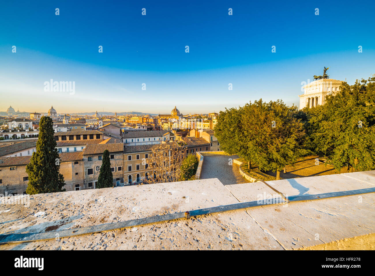 Panoramic view of historic center of Rome, Italy from terrace Stock ...
