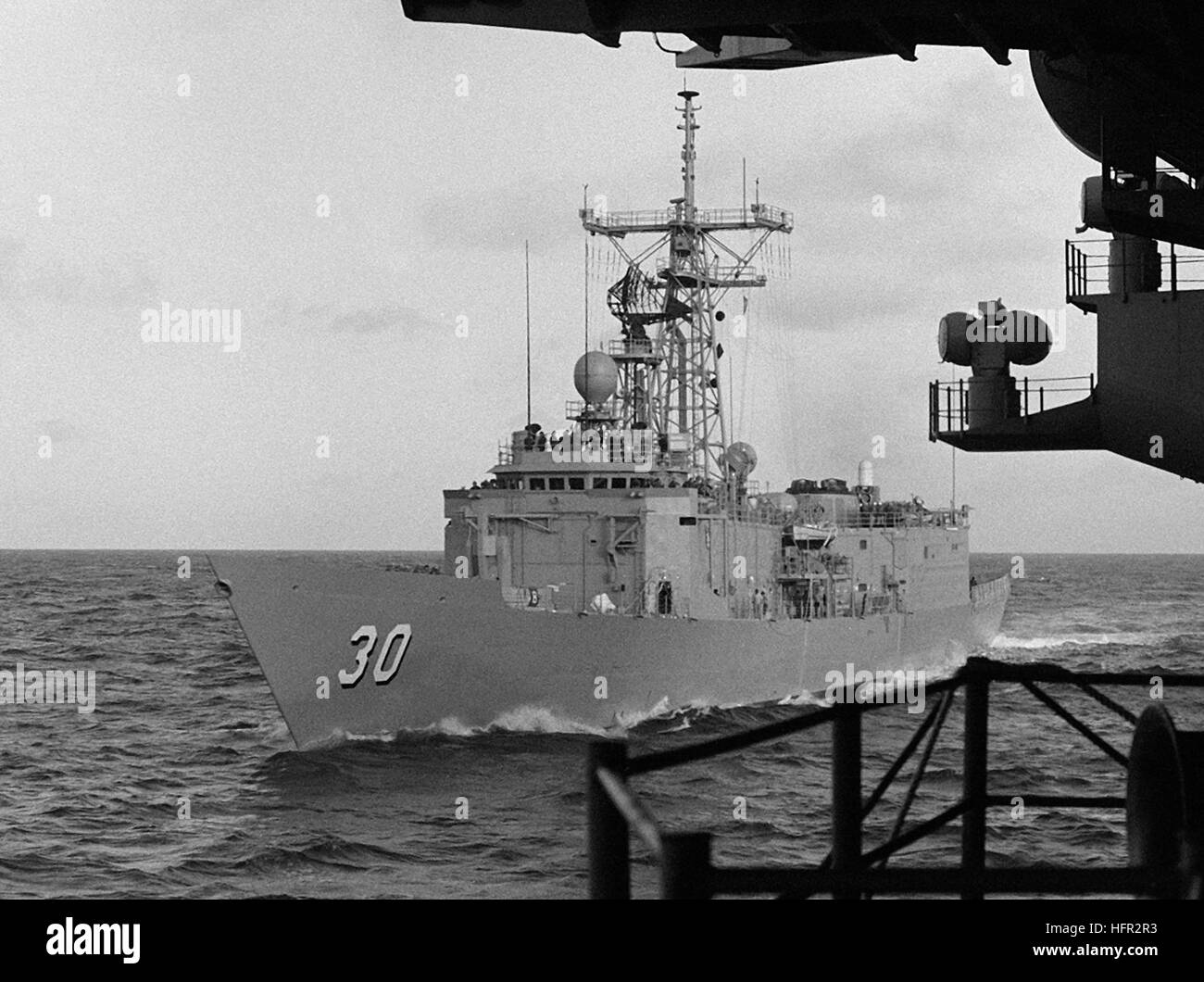 A port bow view of the Oliver Hazard Perry class guided missile frigate ...