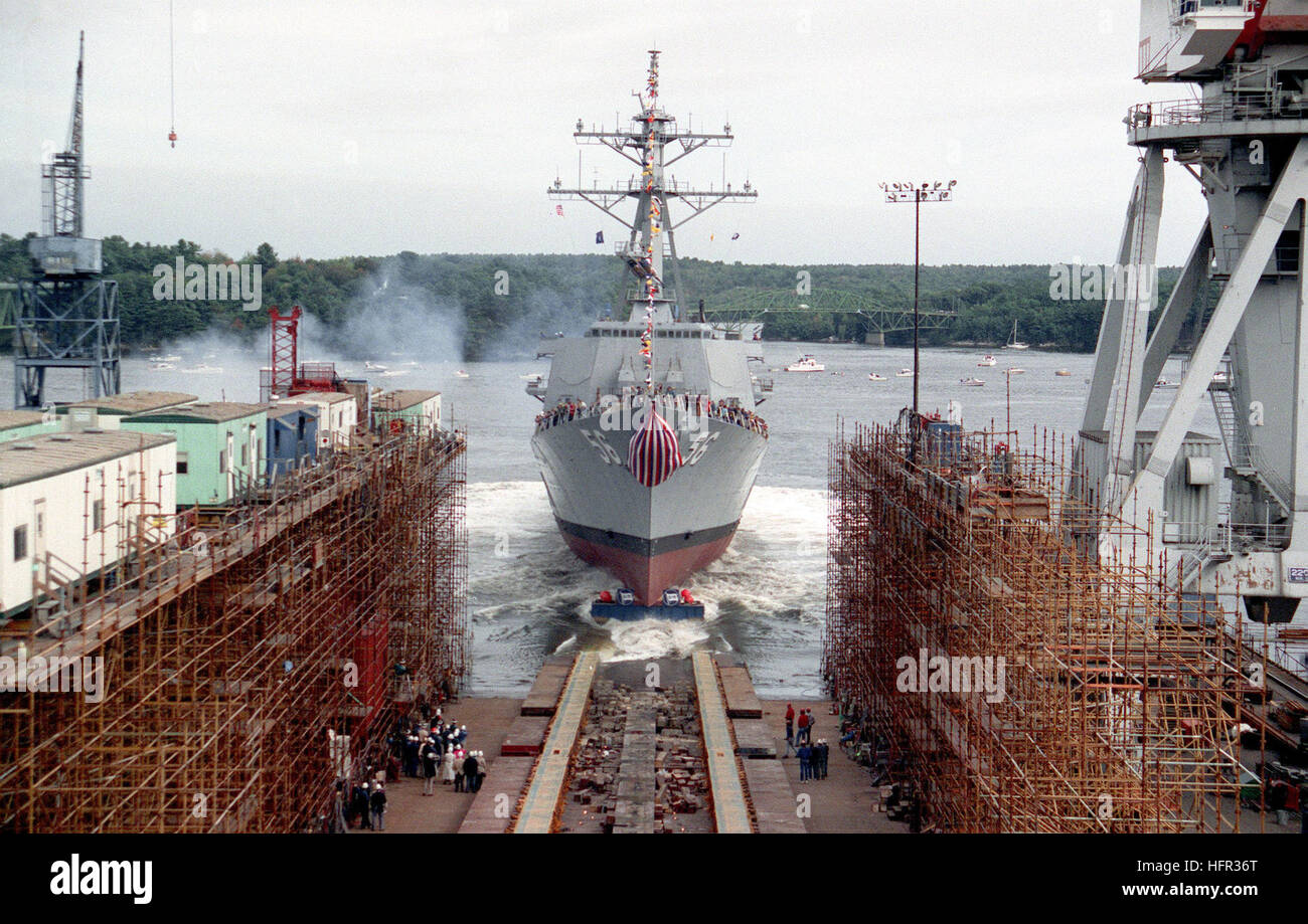 The guided missile destroyer JOHN S. MCCAIN (DDG-56) slips off the ways ...