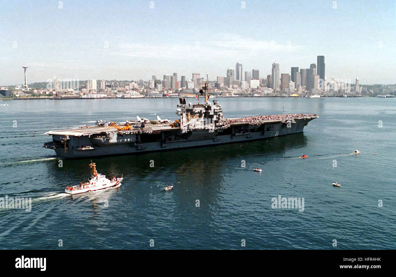 An aerial starboard side view of the aircraft carrier USS CONSTELLATION ...