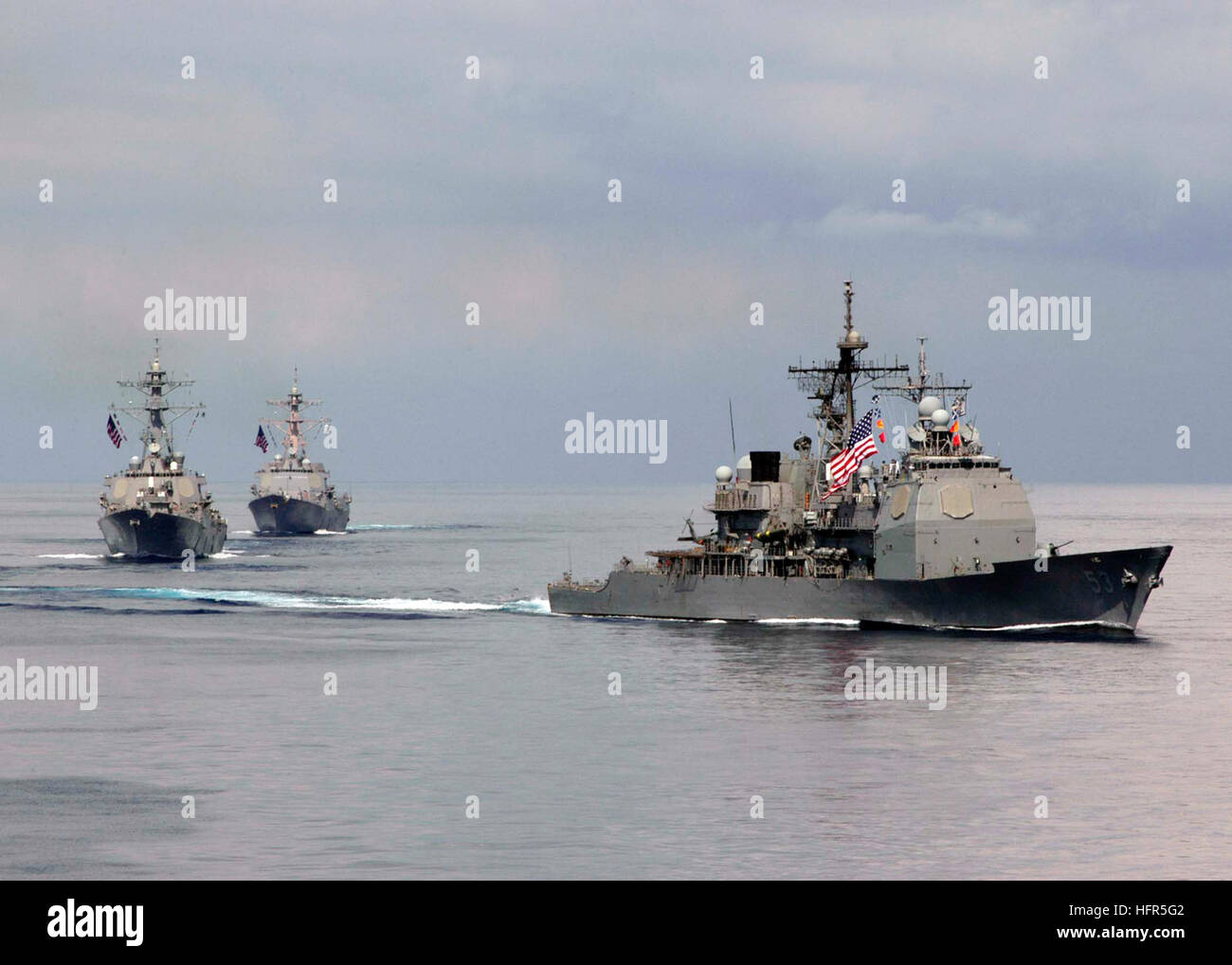 USS Mobile Bay (CG 53) and destroyers USS Russell (DDG 59) and USS ...