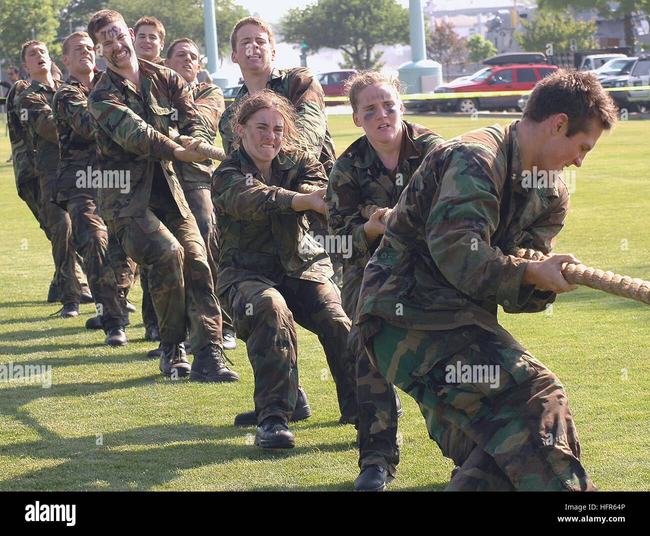 Midshipmen participate in a tug-of-war during Sea Trials at the U.S ...
