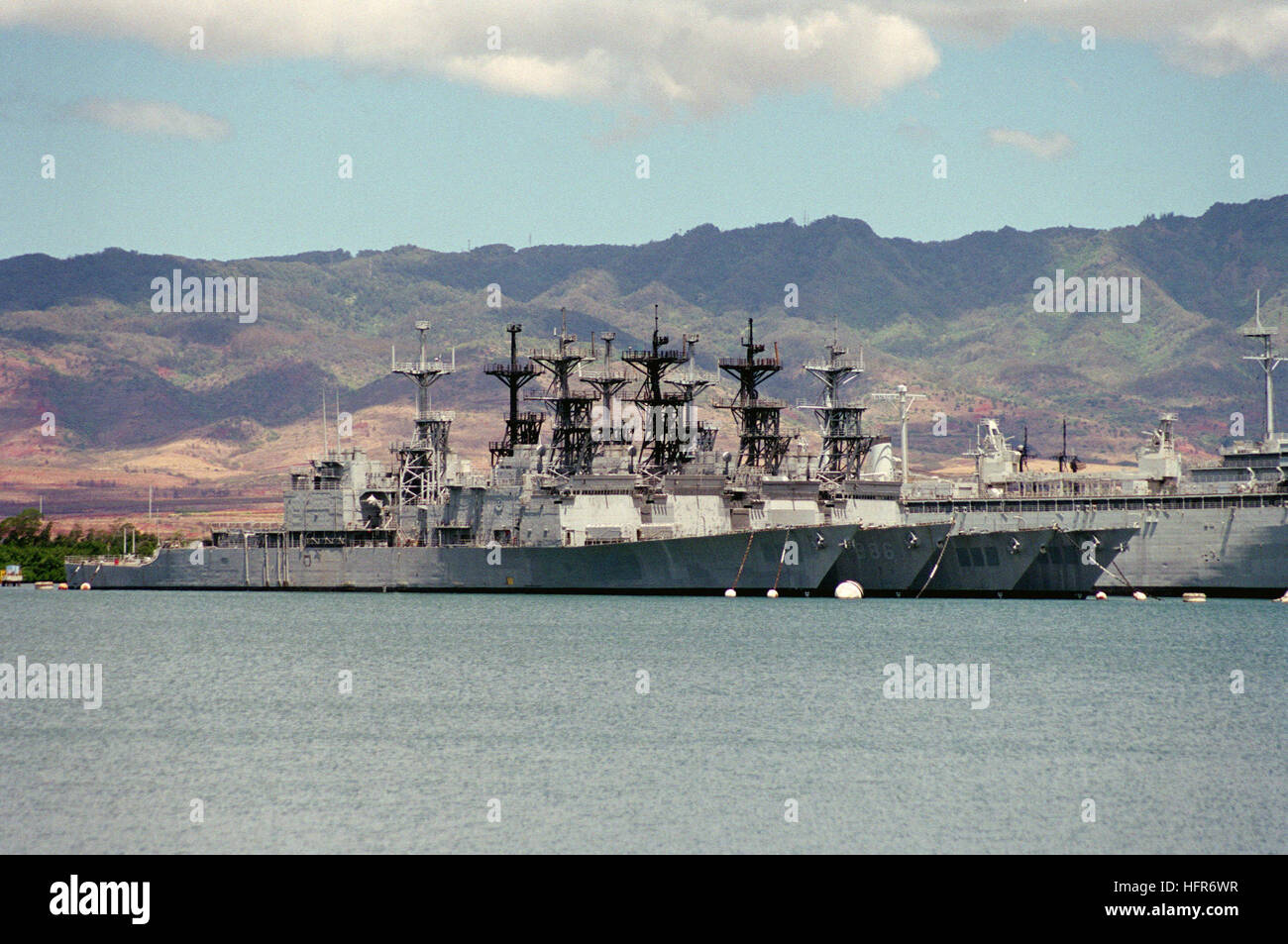 Starboard bow view of four decommissioned Spruance class destroyers ...