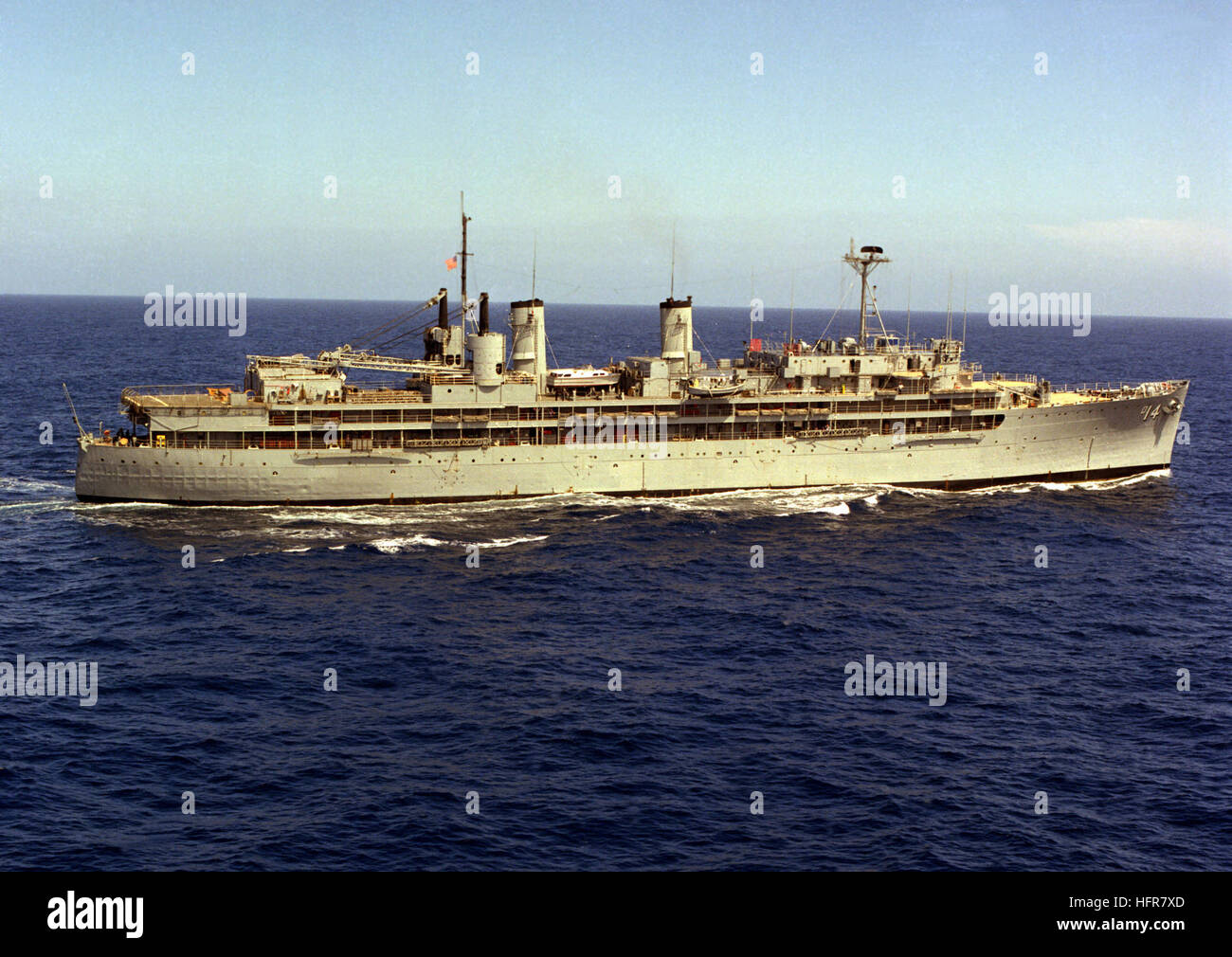 An aerial starboard view of the destroyer tender USS DIXIE (AD-14 ...