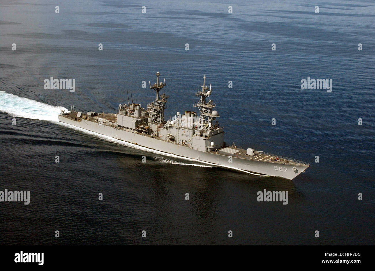 Aerial starboard bow view of the US Navy (USN) SPRUANCE CLASS ...