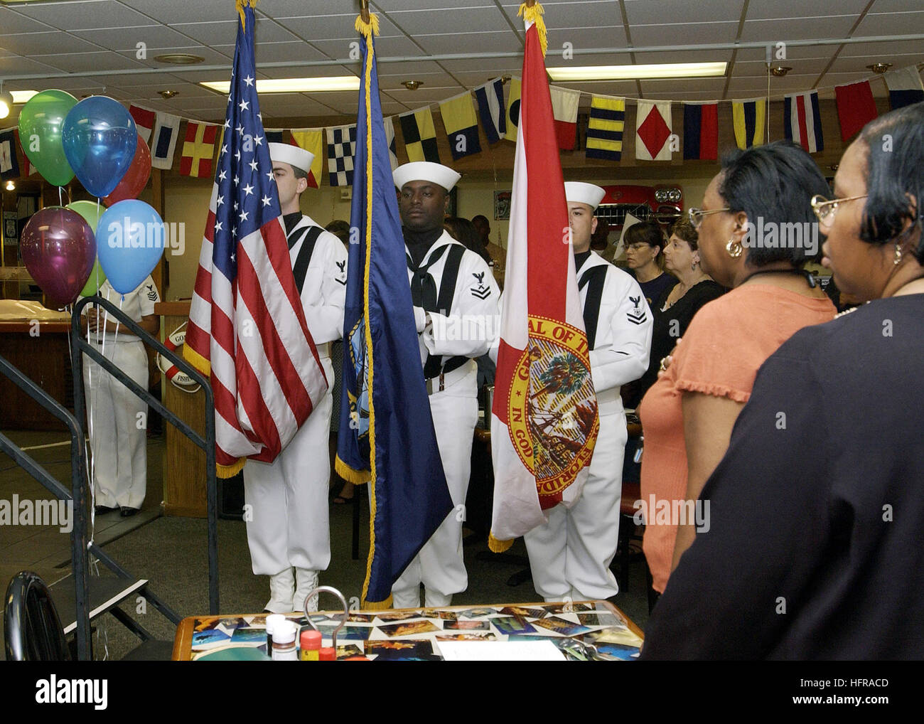 The base color guard parades the colors at Naval Station Mayport before ...