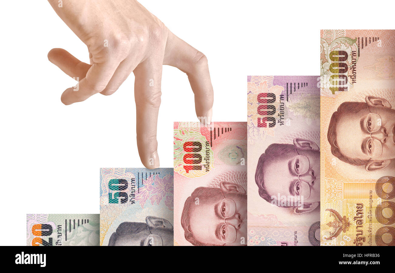 Money Bills growing like a graph with a hand climbing the top Stock ...