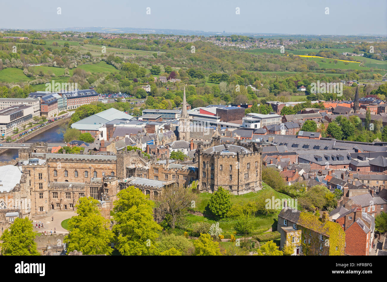 An aerial view of Durham Castle, a Norman castle in the city of Durham ...