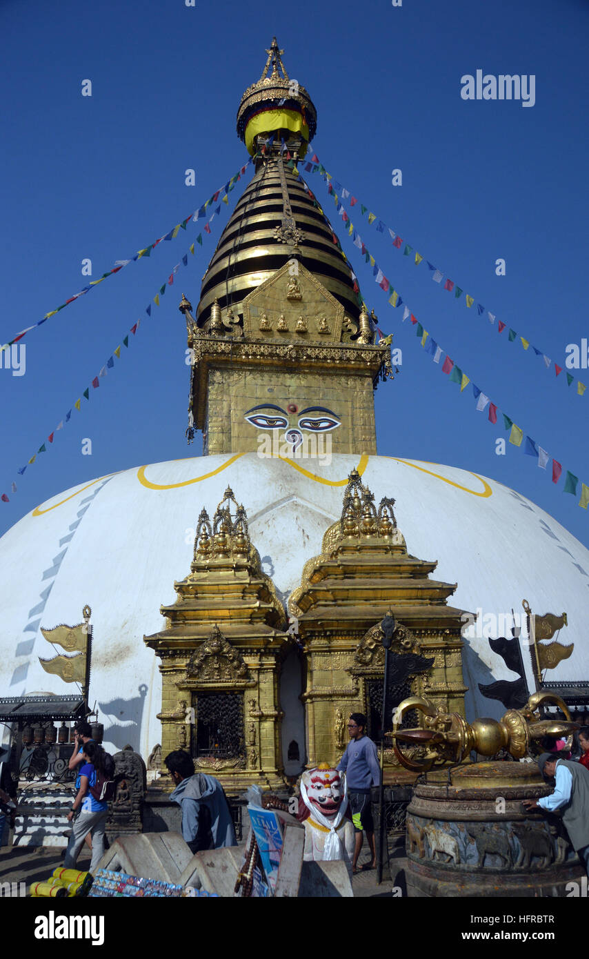 The Golden Stupa at the Top of the Swayambhunath (Monkey Temple) at the ...